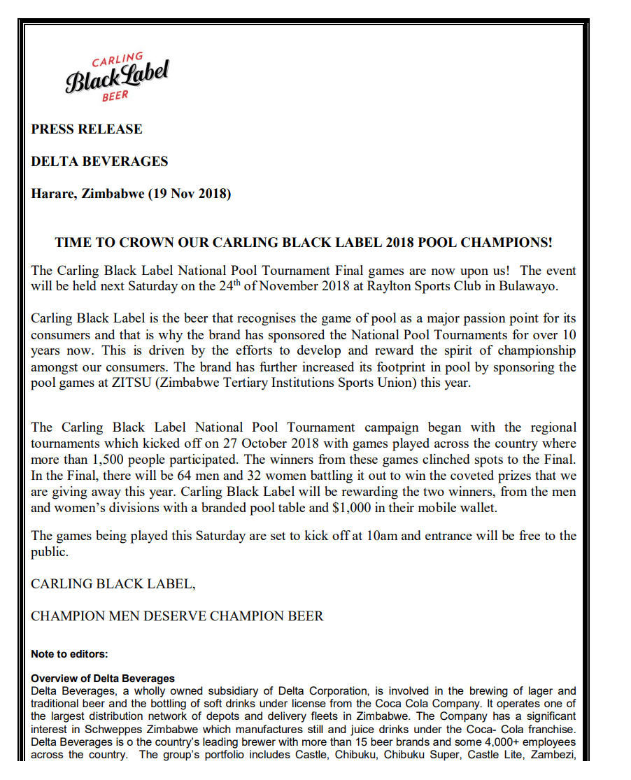 Press Release - Delta Corporation Limited