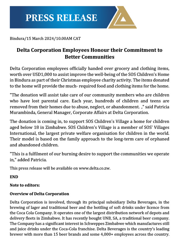 Press Release - Delta Corporation Limited